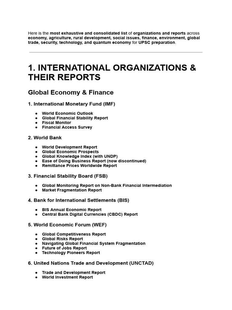 Comprehensive UPSC Reports Guide | PDF | World Economic Forum | Food ...