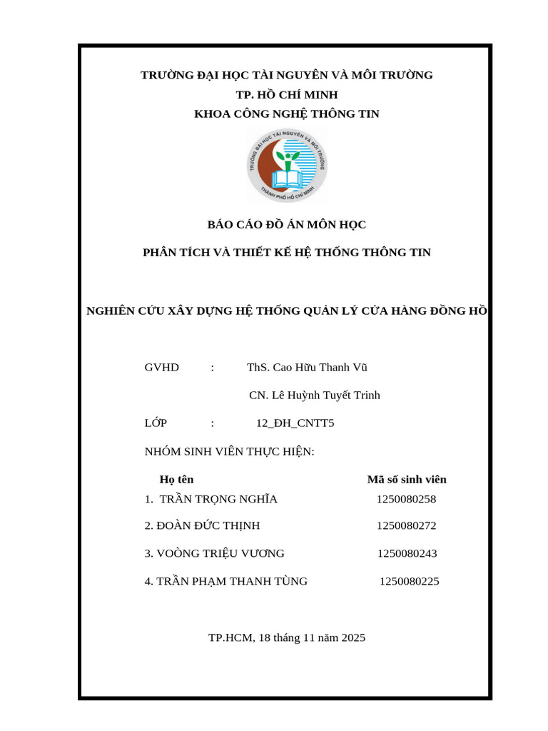 MAUBAOCAO_Hệ Thông Quản Lí Đồng Hồ | PDF