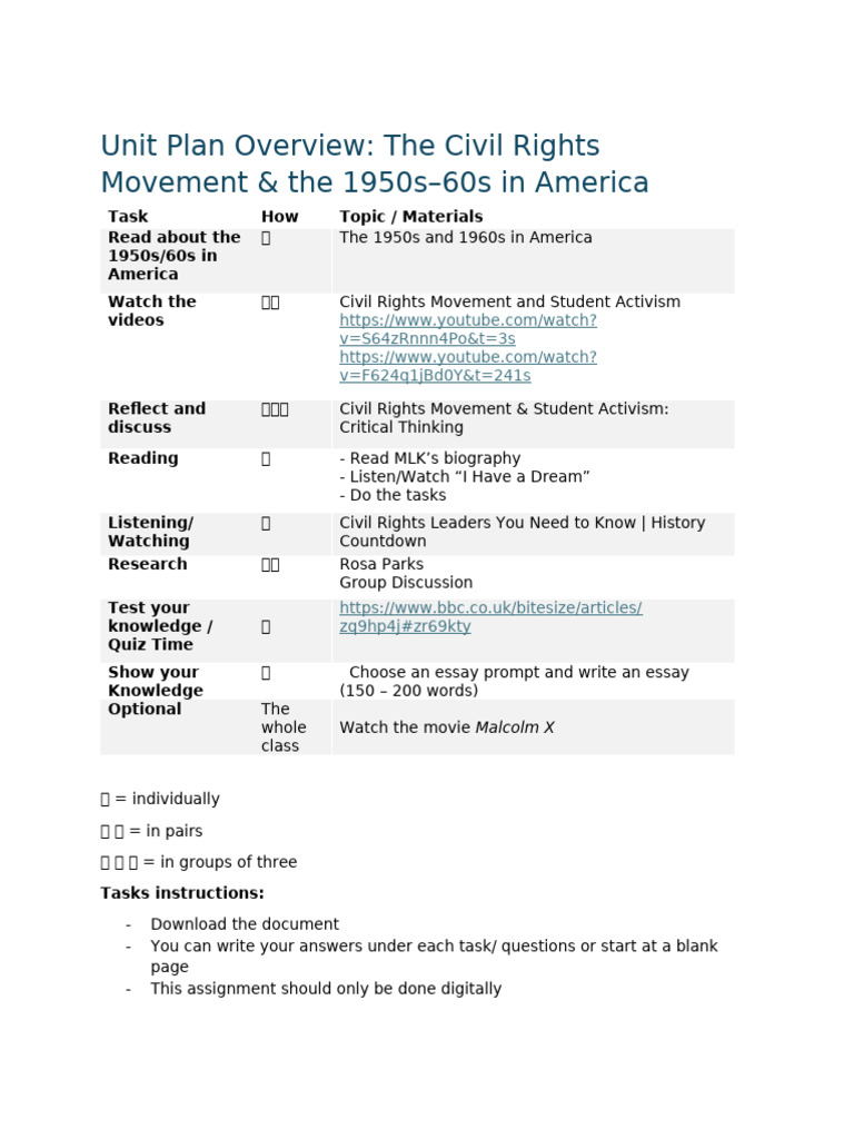 1950s_60s_tasks 2 | PDF | Martin Luther King Jr. | Rosa Parks
