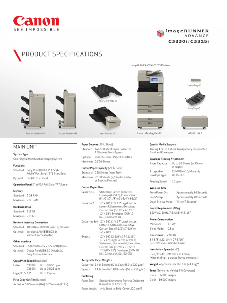 Canon imageRUNNER ADVANCE C3330i Specs | PDF | Image Scanner | Fax
