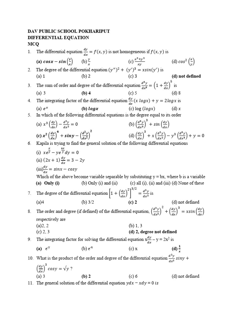 class 12 Differential equation | PDF | Equations | Exponential Function