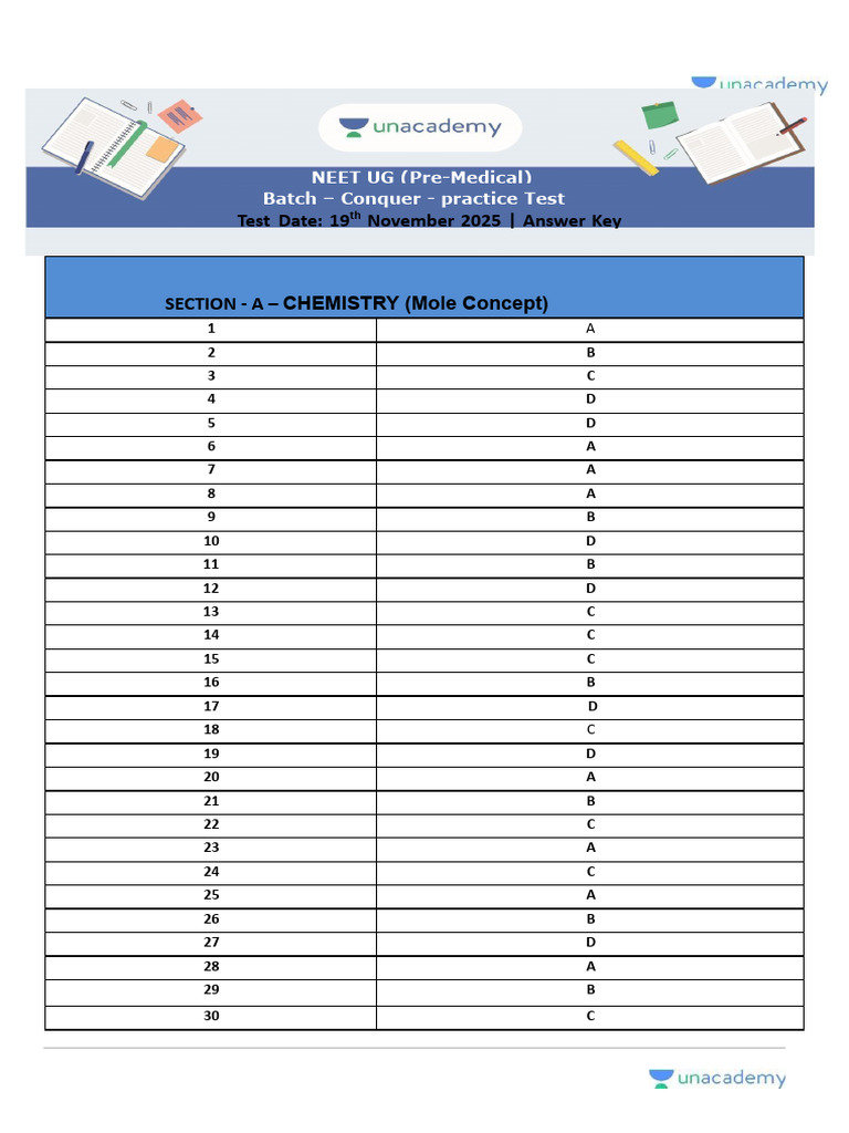 Mole Concept 13 TH Answer Key..... K | PDF