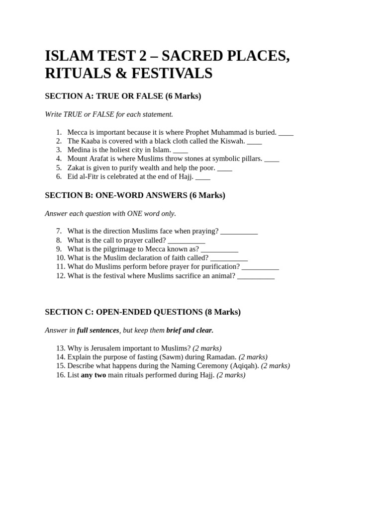 Islam Test 2 | PDF