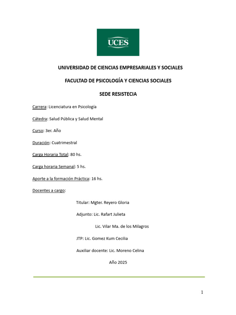 Programa Salud 2025.Docx | PDF | Salud mental | Sicología