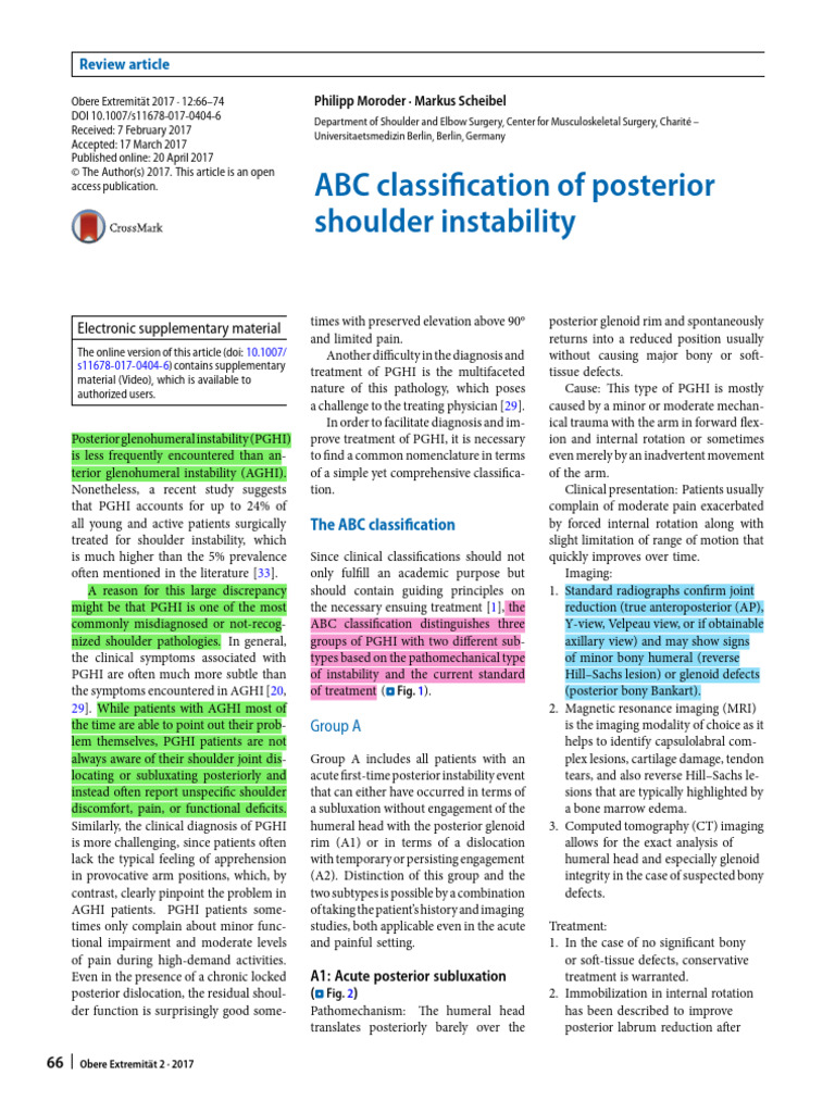 ABC Classification of Posterior Shoulder Instability | PDF | Shoulder ...