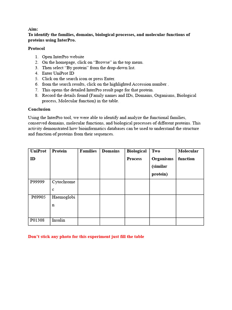 Protein Analysis Using InterPro Tool | PDF