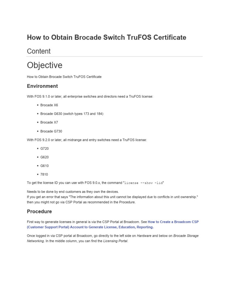 How To Obtain Brocade Switch TruFOS Certificate | PDF | Software ...