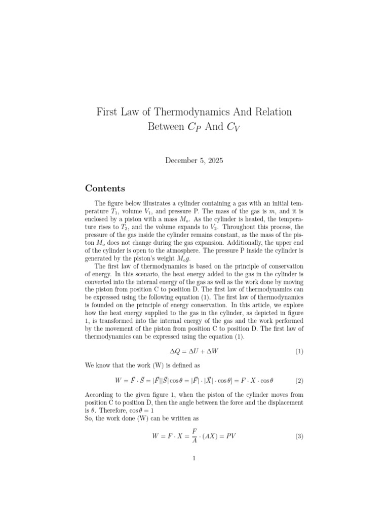First Law of Thermodynamics | PDF | Heat Capacity | Mole (Unit)