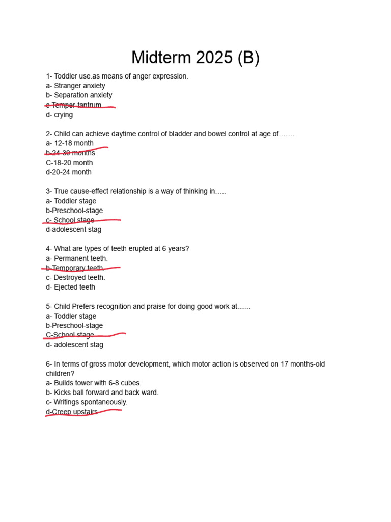 Child Development Milestones Quiz 2025 | PDF | Infants | Toddler