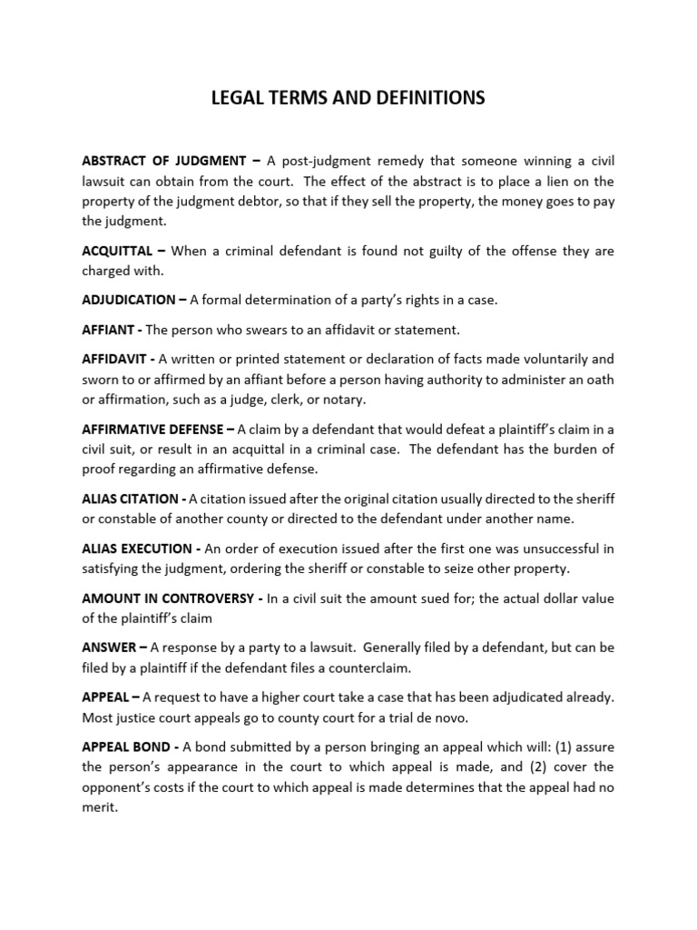 Legal Terms and Definitions Guide | PDF | Burden Of Proof (Law) | Lawsuit