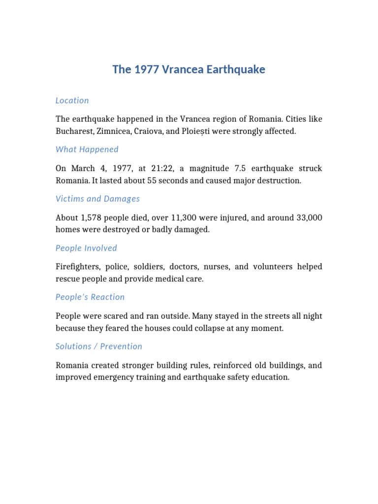 1977 Vrancea Earthquake Overview | PDF