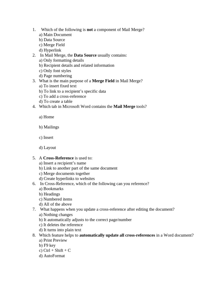 Mail Merge and Cross-Reference Basics | PDF