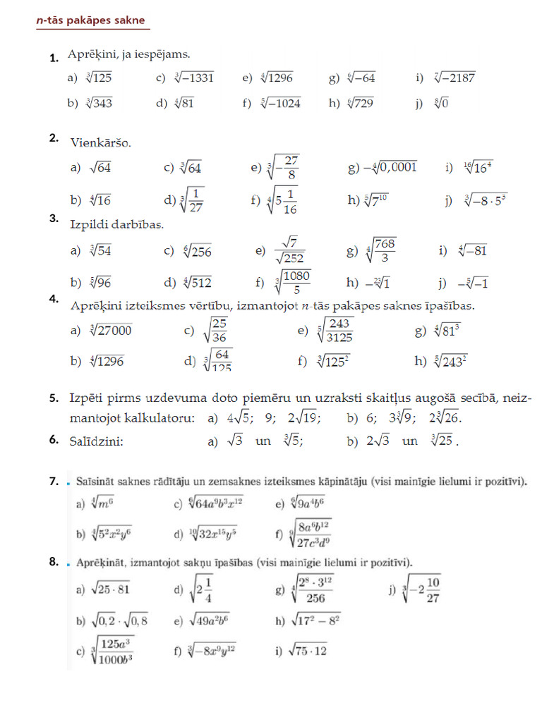 N-Tās Pakāpes Sakne - Uzdevumi | PDF