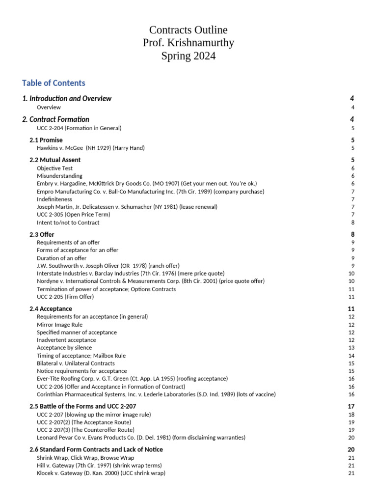 Contracts Outline Spring 2024 | PDF | Offer And Acceptance | Common Law