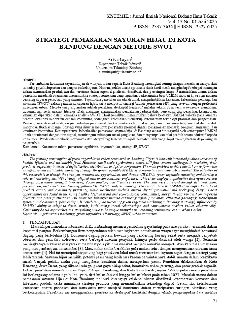 Strategi Pemasaran Sayuran Hijau Bandung | PDF