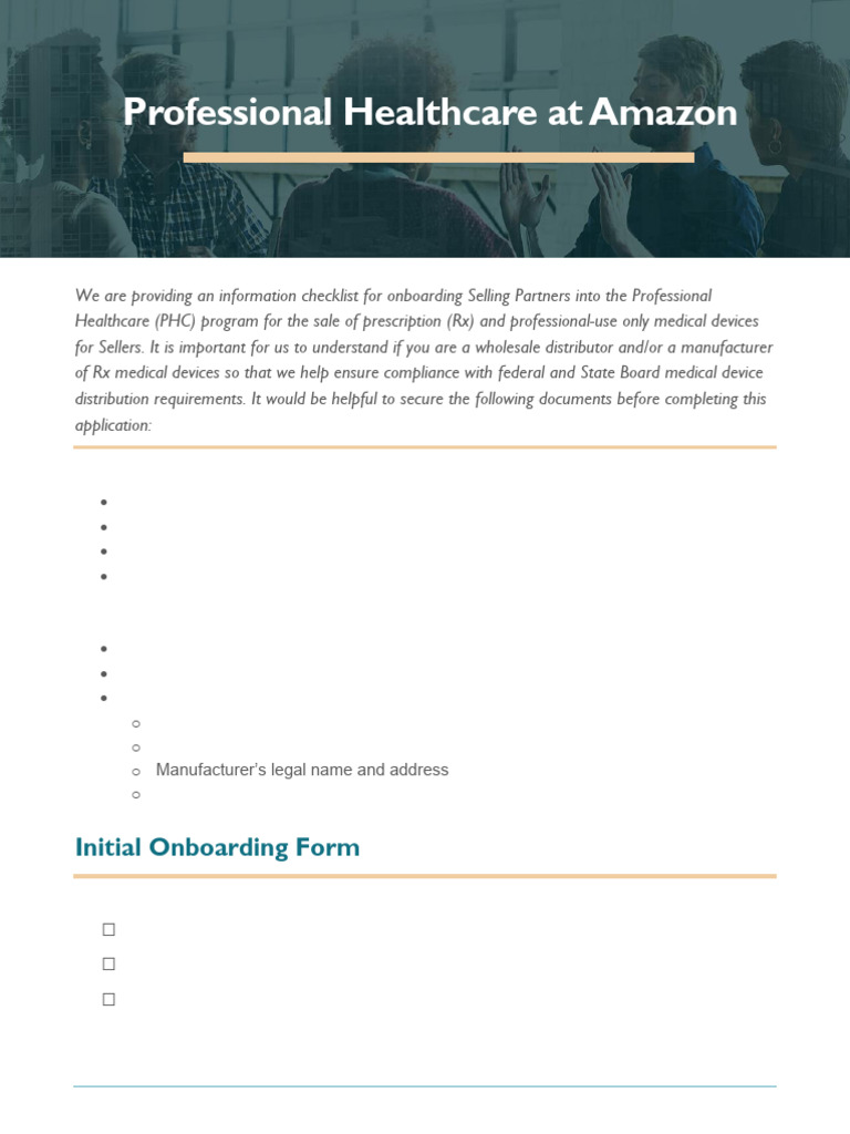 Professional Healthcare PHC Initial Onboarding Form For Sellers | PDF ...