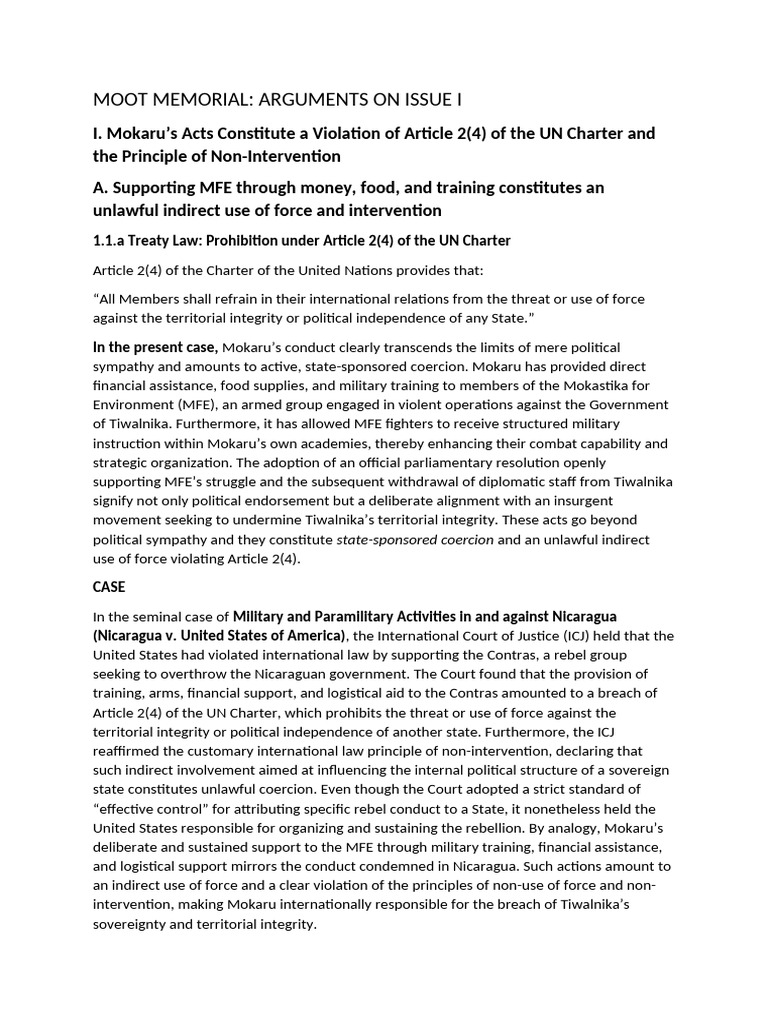 Moot Memorial Issue i | PDF | Treaty | International Law