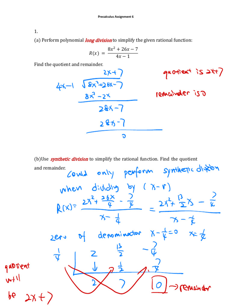 Precalculus Assignment 6-Answer | PDF