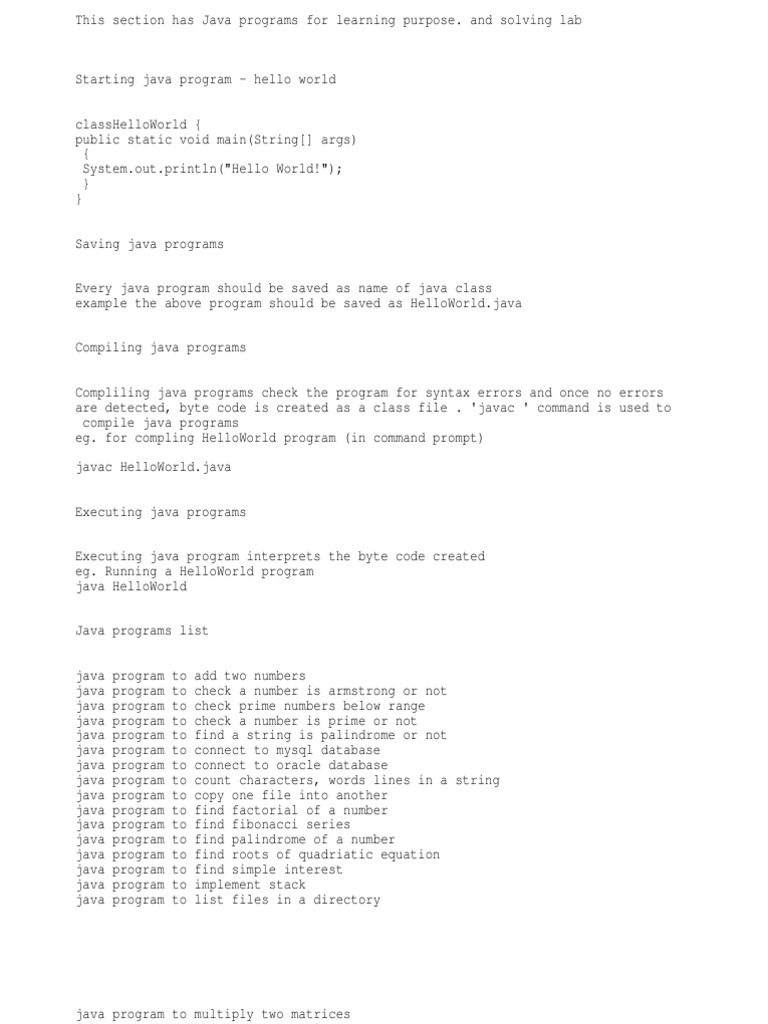 Java Lab Programs Solutions For Mca Btech | PDF | Java (Programming ...