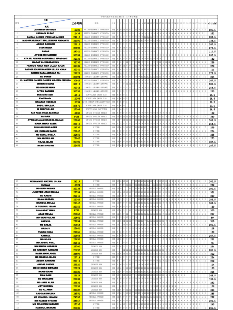 RRJ Worker Timesheet November | PDF
