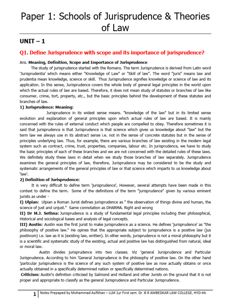 Paper 1. SJTL -Unitwise Notes | PDF | Jurisprudence | Utilitarianism