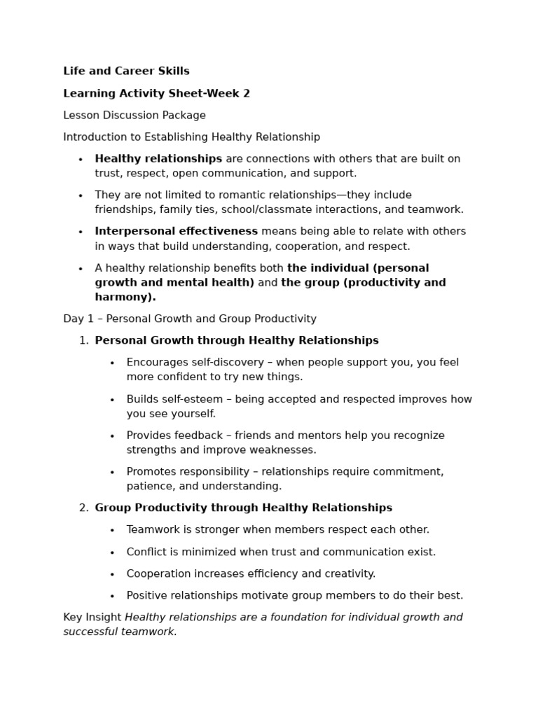 Life and Career Skills W2 Lesson | PDF | Psychological Resilience ...
