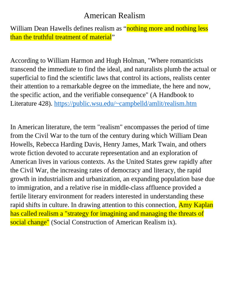 American Realism, Naturalism | PDF | Realism (Arts) | Determinism