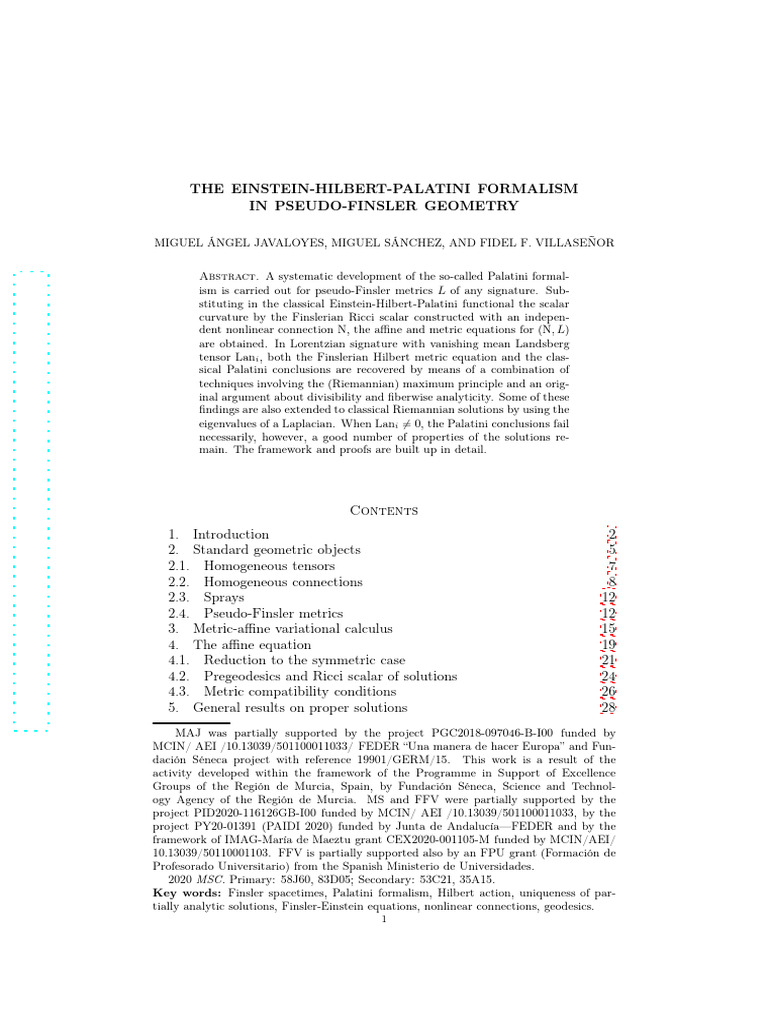 Palatini Formalism in Pseudo-Finsler Geometry | PDF | Tensor ...