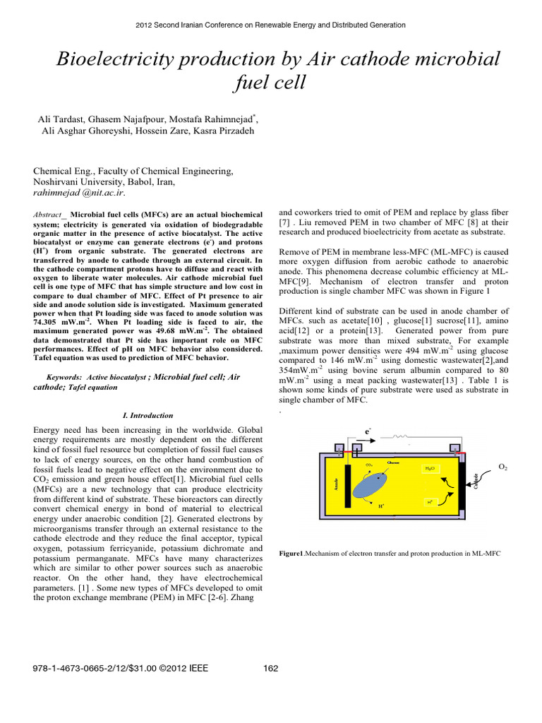Bioelectricity Production by Air Cathode Microbial | PDF | Electrode ...
