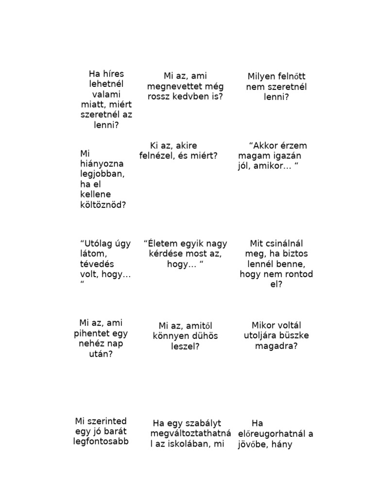 Beszelgeto Kartyak Felsosok Szerkesztheto | PDF