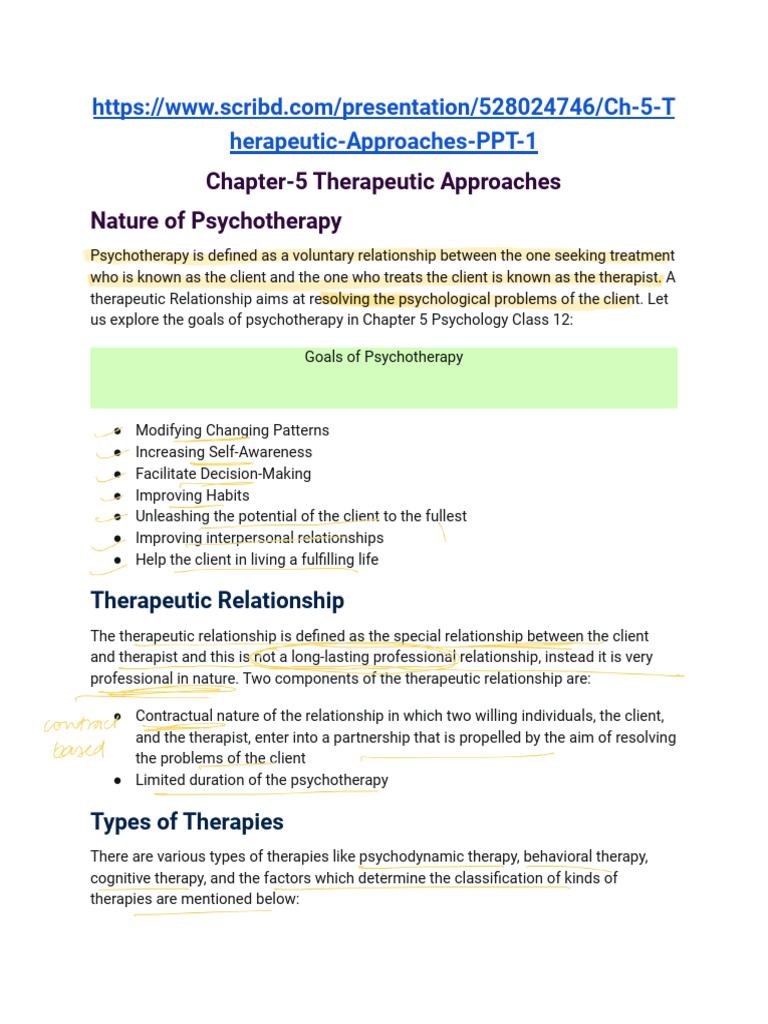 Ch-5 Therapeutic Approaches Notes Final | PDF | Psychotherapy ...