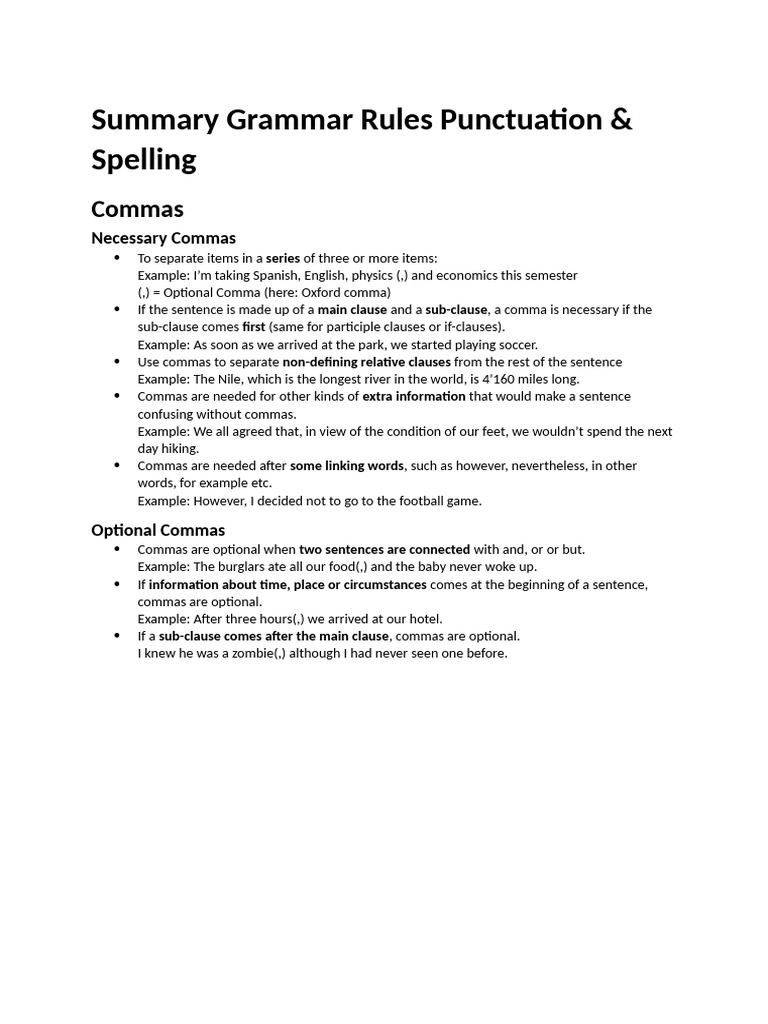 Essential Comma and Punctuation Rules | PDF | Comma | Sentence ...