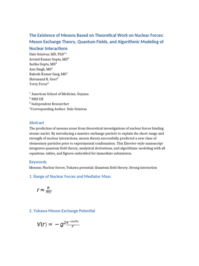 Elsevier Theoretical Existence of Mesons | PDF | Nuclear Force ...