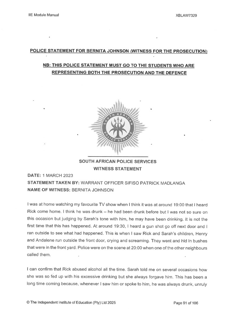 Bernita Johnson Statement | PDF