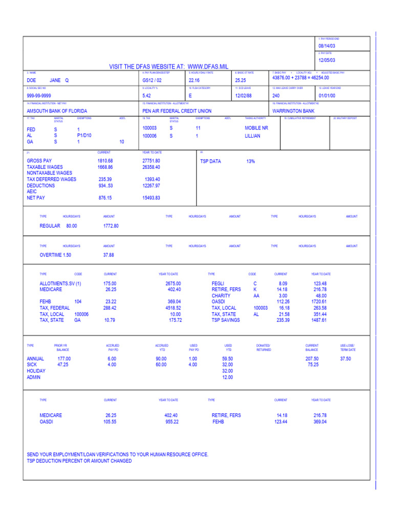 Civilian Leave and Earnings Statement | PDF | Cost Of Living | Overtime