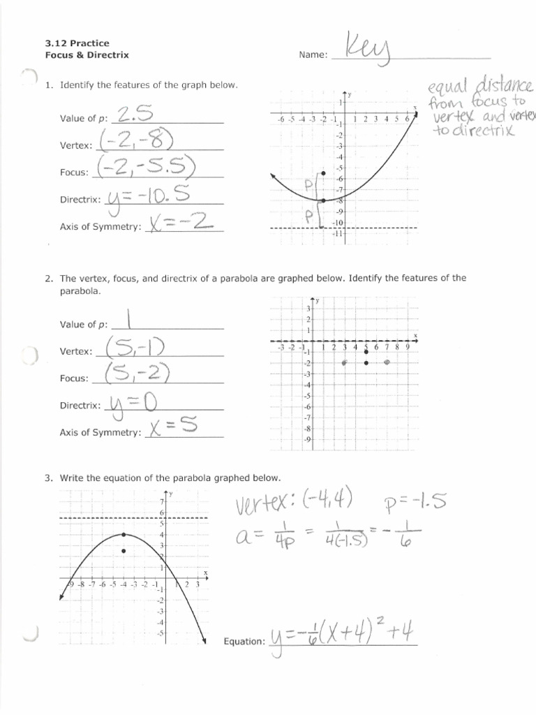 COMPLETED Practice - Focus & Directrix | PDF