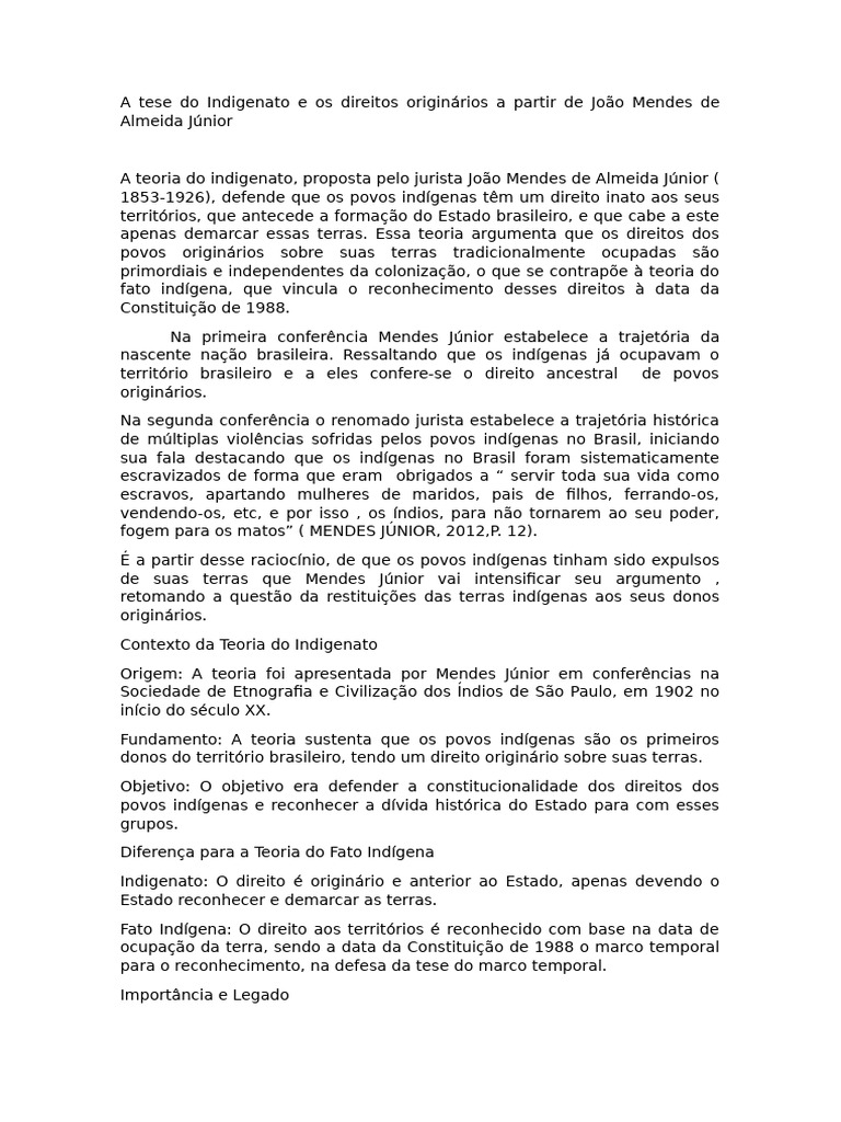 A_tese_do_Indigenato_e_os_direitos_originários_a_partir_de_João_Mendes ...