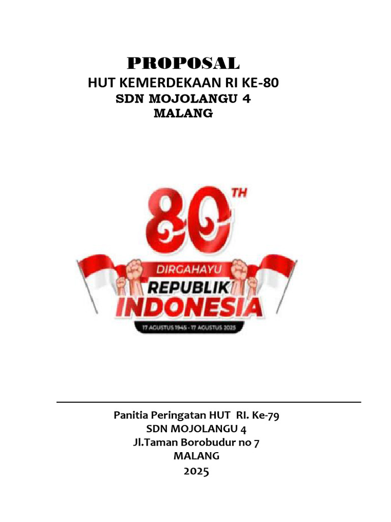 Proposal HUT RI ke-80 SDN Mojolangu 4 | PDF