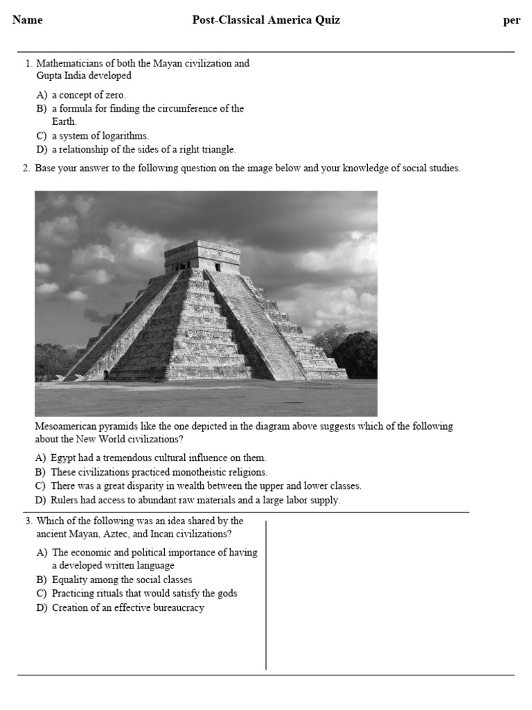 Post-Classical Americas Quiz | PDF | Inca Empire