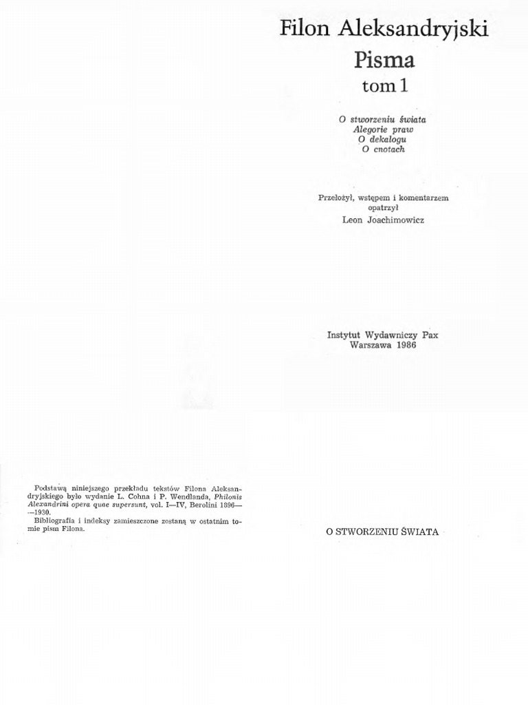 Filon z Aleksandrii: O stworzeniu Świata | PDF