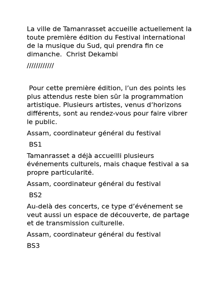Festival international de musique à Tamanrasset | PDF