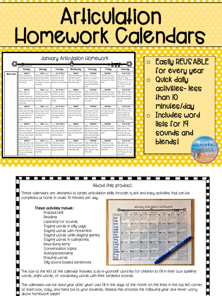 2 - Articulation Homework Calendars | PDF