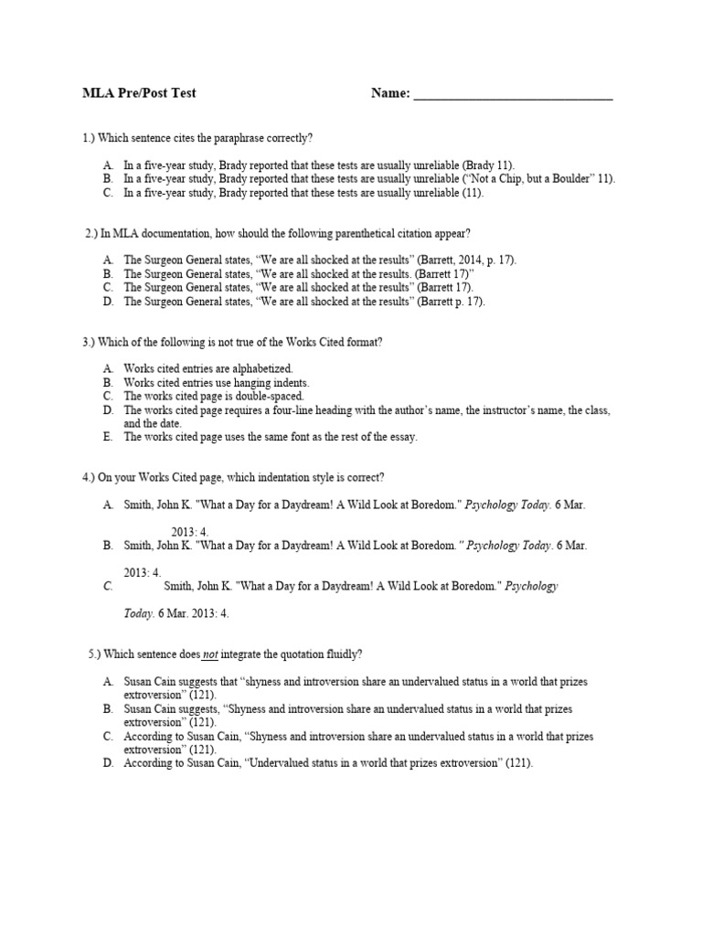 MLA Pretest Posttest 2(1) | PDF | Extraversion And Introversion