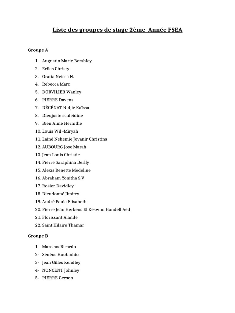 Groupes de stage 2ème année FSEA | PDF