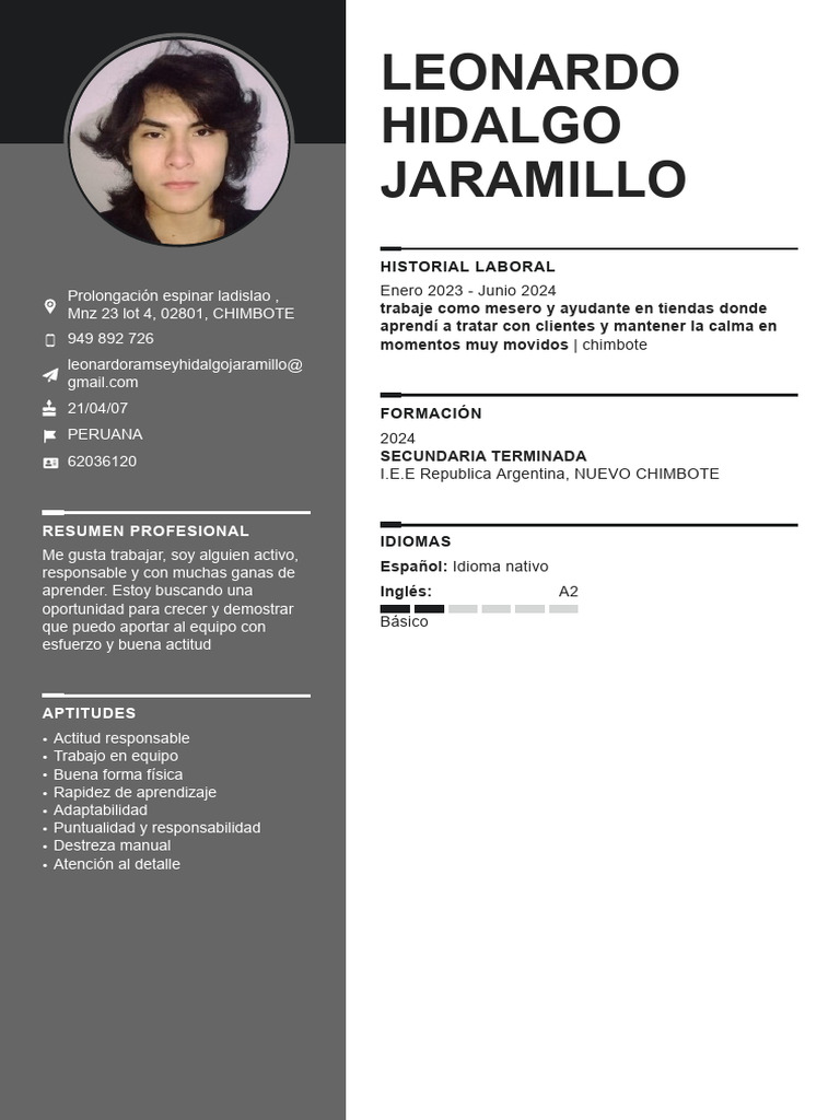 Currículum de Leonardo Hidalgo Jaramillo | PDF