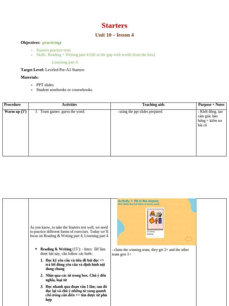 Starters Test Prep: Reading & Listening | PDF | Education Theory | Learning