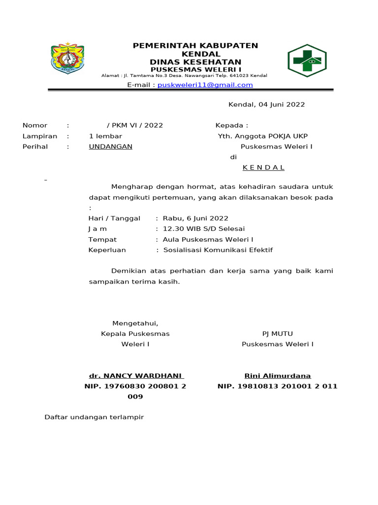 Undangan Pertemuan Puskesmas Weleri I | PDF