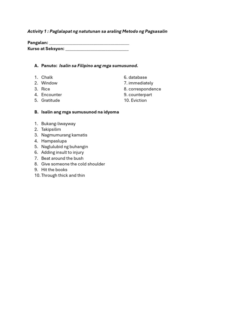 Activity 1- Metodo Ng Pagsasalin | PDF