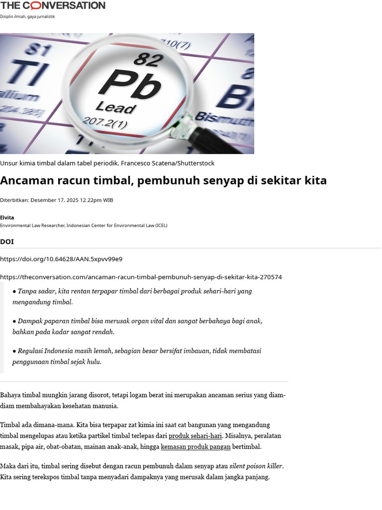 Ancaman Racun Timbal bagi Kesehatan Anak | PDF