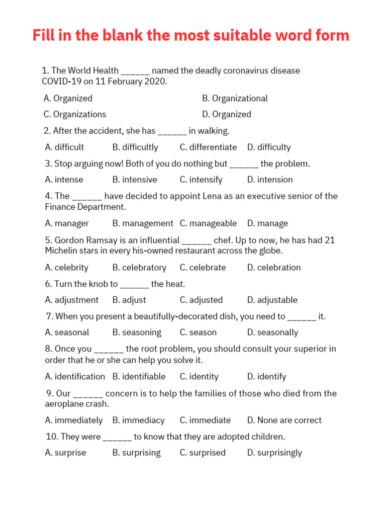 Extra Practice (Word Form) | PDF